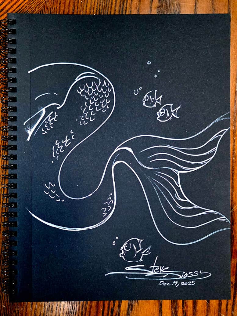 One-Line Original – Mermaid Butt - Steve Diossy Marine Artist