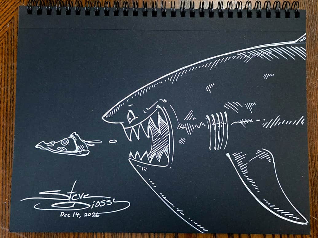 One-Line Original – Pizza Shark - Steve Diossy Marine Artist