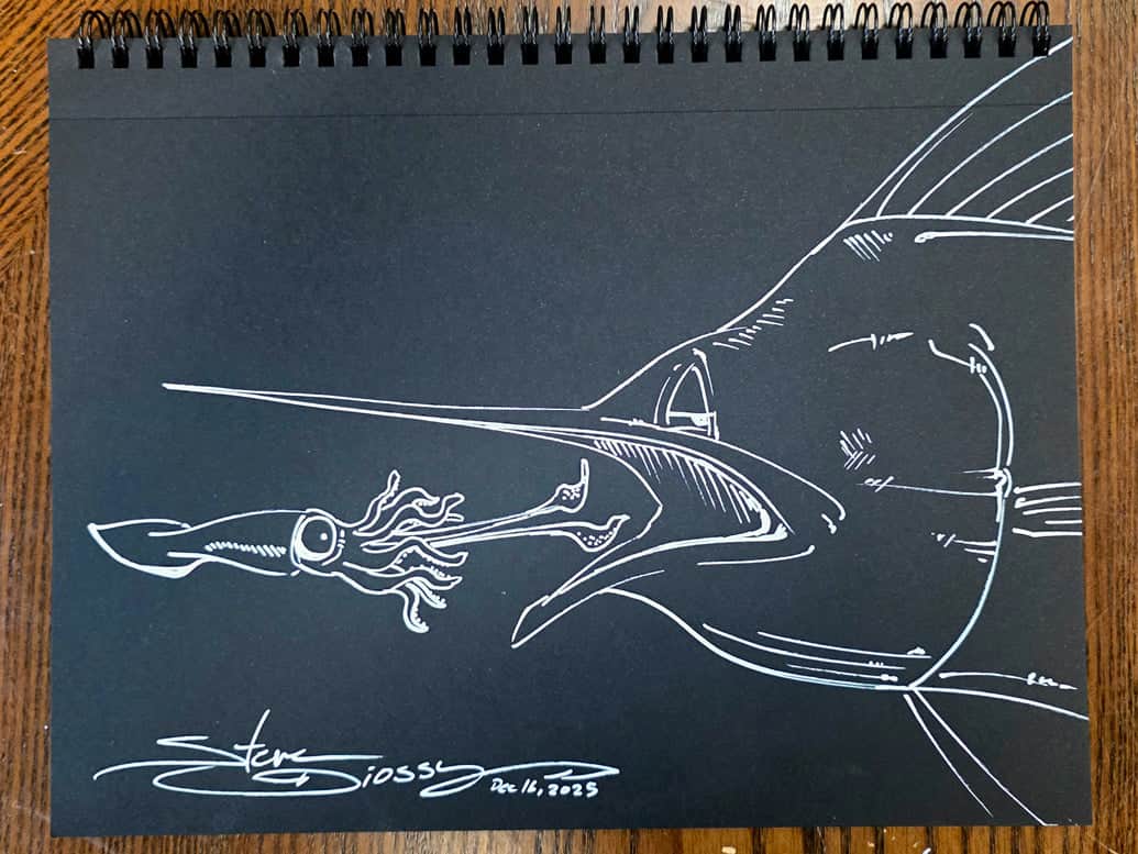 One-Line Original – Dueling Flamingos - Steve Diossy Marine Artist