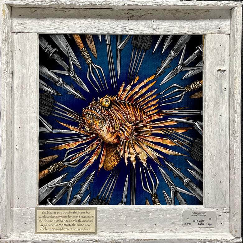 "Lionfish Wanted" Authentic Lobster Trap Frame with Mini-Canvas Giclee ...
