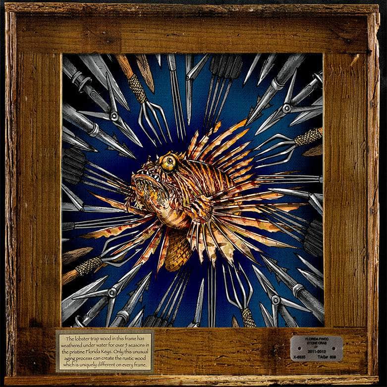 "Lionfish Wanted" Authentic Lobster Trap Frame with Mini-Canvas Giclee ...