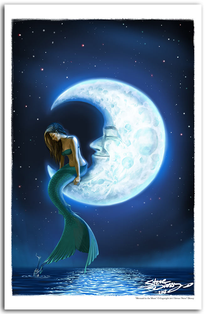 "Mermaid in the Moon" Fine Art Paper Print - Steve Diossy Marine Artist