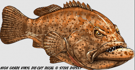 Grumpy Grouper - Large Die-Cut Sticker - Steve Diossy Marine Artist